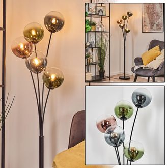 HOFSTEIN Stehleuchte Gastor, Stehlampe aus Metall/Glas in Schwarz/Blau/Gr&uuml;n/Kupfer/Klar, Leuchte im Retro/Vintage-Design (&Oslash; Schirme 15cm), Fu&szlig;schalter, 169cm, 