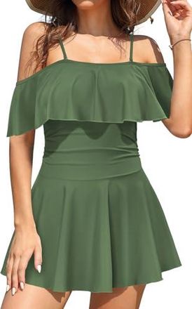 SHEKINI Maillot de bain une pièce pour femme - Dos nu - Jupe de bain plissée - Contrôle du ventre - Maillot de bain pour femme - Grande taille - Jupe de natat