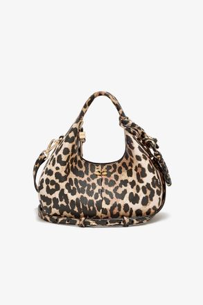 Ganni Mini Hobo Bag in Grained Leopard braun