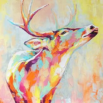 Ceanothe Tableau sur toile cerf color&eacute; 65x65 cm D&eacute;coration Murale Art D&eacute;coratif Muraux Peinture Imprim&eacute;e en HD Salon Chambre Bureau Bois de For&ecirc;t FSC Fabriqu&eacute; 