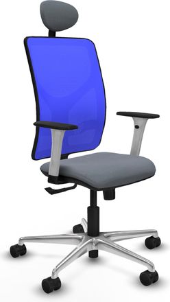 Piqueras y Crespo Telefonstuhl mit schwarzen und wei&szlig;en Armlehnen, h&ouml;henverstellbare Lendenwirbelst&uuml;tze und festes Kopfteil, Blau/Grau