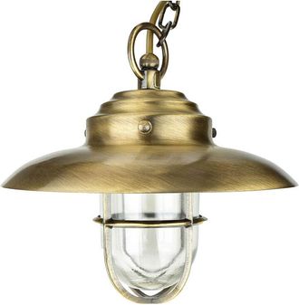Licht-Erlebnisse Suspension dextérieur kavala de couleur cuivre poli en laiton au design maritime étanche IP54 H:23cm - Laiton antique