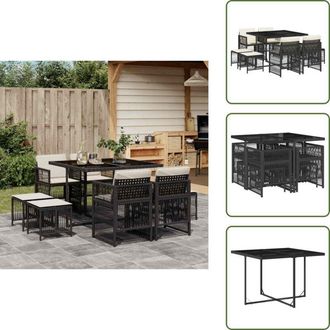 vidaXL The Living Store - vidaXL 9-tlg. Garten-Essgruppe mit Kissen Schwarz Poly Rattan