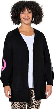 Angel Of Style Femme Grandes Tailles Cardigan Coupe Loose Fit Ouverte, Symbole Peace & Love et Manches Ballon Noir 42+ 848058100-42+