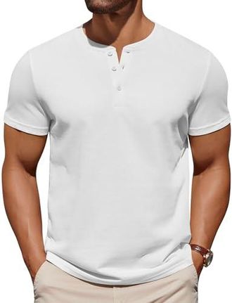 Coofandy Henley T-shirt à manches courtes pour homme décontracté basique T-shirt Henley T-shirt dété boutonné léger T-shirt extensible, Blanc., XXL