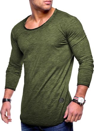 Rello & Reese Herren Oversize Longsleeve Crew Neck Sweatshirt T-Shirt MT-7315 (Khaki Wash, XL)