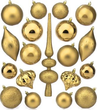 Com-Four 19-teiliges Weihnachtsschmuck Set - Christbaumkugeln aus bruchsicherem Kunststoff für Weihnachten - Baumschmuck für den Christbaum (19-teilig - goldfa