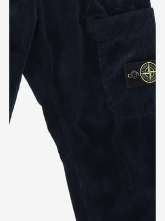 Stone Island Boys Corduroy Trousers With Logo Navy Cotton