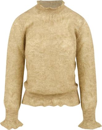 SOLOTRE Pull &agrave; col rond avec volants - Femme - Pulls - Beige - Taille: 38 FR