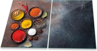 Decorwelt Herdabdeckplatte Abdeckung Ceranfeld Abdeckplatte Schneidebrett 2-Teilig 80x52 Gewürze Mehrfarbig Spritzschutz Glasplatte Ceranfeldabdeckung Schutz He