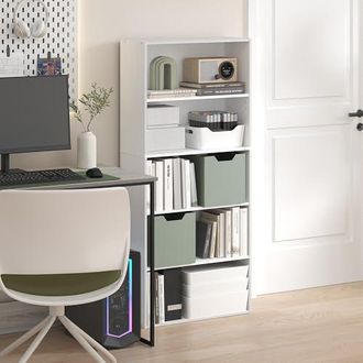 Furinno Jaya 5-st&ouml;ckiges B&uuml;cherregal, 52 Zoll hohes B&uuml;cherregal mit verstellbarem Regal, 24,1(T) x 59,9(B) x 133,6(H) cm, f&uuml;r Home Office, Schlafzimmer, Wohnz