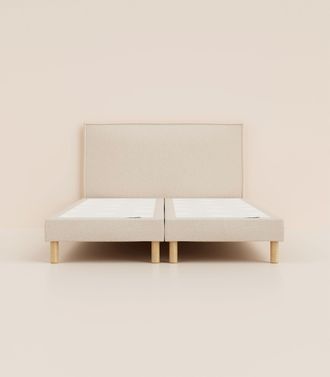 Tediber Lit tapissier 140x190 cm - Beige - Bibloc - Avec t&ecirc;te de lit - Bois responsable - Qualit&eacute; h&ocirc;teli&egrave;re - Fait en France et en Belgique - Tediber