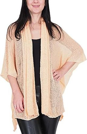 Mimosa Femme Cardigan Ouvert Tricot Fine au Crochet en Dentelle Longueur Moyenne Taille Unique (Taille Unique, Apricot)