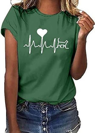 Generic T-shirt d&eacute;t&eacute; &agrave; manches courtes pour femme - T-shirt basique &agrave; manches courtes - Haut d&eacute;t&eacute; tendance pour femme et adolescente - Haut basique, vert, XXL