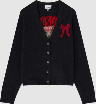 Ganni Cardigan Graphic Wool Phantom