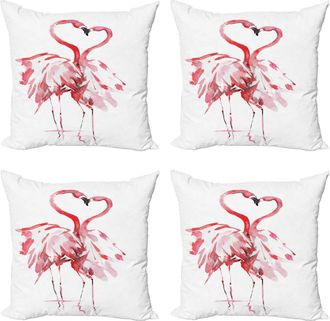 Abakuhaus Flamingo Kissenbezug Set (4 Stück), Lovers Kissing, moderner doppelseitiger Digitaldruck, 45 cm, Dunkler Coral Weiß