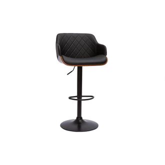 Miliboo Miliboo - Tabouret de bar design r&eacute;glable pivotant 360&deg; noir et bois fonc&eacute; lucien