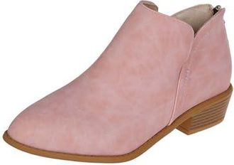 Generic Bottes courtes en daim de couleur unie pour femmes, bottes &agrave; talon &eacute;pais pour femmes, bottes au-dessus du genou pour femmes &agrave; talon de mollet large, r