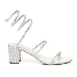 Rene Caovilla Femme, Chaussures, Gris, Taille: 37 EU Sandales Argent Talon Bloc Enroulement Cheville