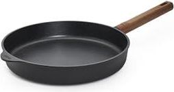 Woll Eco Logic QXR Guss-Flachpfanne - Induktiv -, Ø 28 cm, 5 cm hoch, mit festem nachhaltigem Holzstiel - Geeignet für alle Herdarten, PFAS-frei, Antihaft-