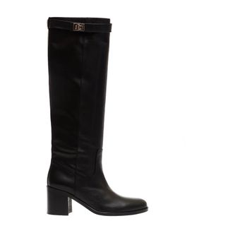 Via Roma 15 Schwarze Leder-Stiefeletten mit Silberschnalle - - Shoes - Damen - Schwarzk - 35 EU