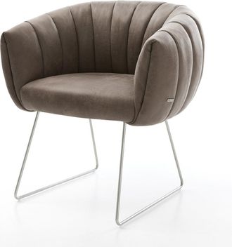 DELIFE Esszimmerstuhl Jada-Flex Mikrofaser Taupe Vintage Kufengestell Edelstahl Taschenfederkern, Esszimmerst&uuml;hle