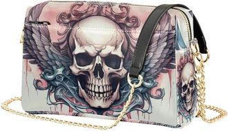 Mnsruu Sacs à bandoulière pour femme, tête de mort avec ailes en cuir, sac à main