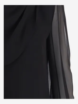 Valentino Silk High-Neck with Sheer Sleeves Dress - Black
