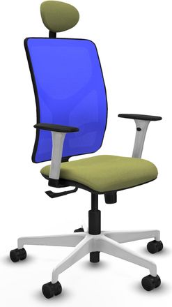 Piqueras y Crespo Computerstuhl mit wei&szlig;en und schwarzen Armlehnen, h&ouml;henverstellbarer Lendenwirbelst&uuml;tze und festem Kopfteil, ausgestattet mit 3 Positionen, Blau/Olivg