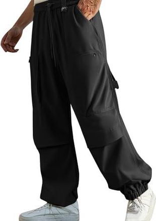 Generic Pantalon cargo extensible pour homme avec poches utilitaires pour un usage quotidien et les voyages, coupe d&eacute;contract&eacute;e, taille &eacute;lastique, Noir, XXL