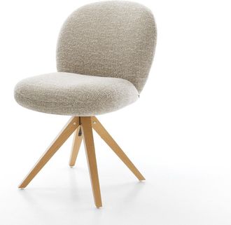 DELIFE Drehstuhl Nube-Flex Webstoff Soft Beige Holzgestell kantig Natur 360&deg; drehbar Taschenfederkern, Esszimmerst&uuml;hle
