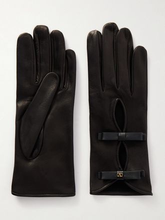 Valentino Garavani Gants En Cuir &Agrave; Noeuds Vlogo - Noir