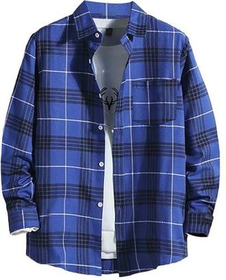 Generic Chemise &agrave; carreaux boutonn&eacute;e &agrave; manches longues pour homme avec poche de poitrine - Haut printemps et automne - Coupe d&eacute;contract&eacute;e - Confortable - Sans