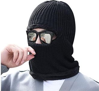 Generic Chapeau &agrave; bavette &eacute;pais en tricot chaud pour homme, Noir, Taille unique