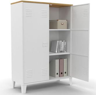 IDMarket Idmarket - Unterschrank ester 2 Türen Metall weiß und Holzplatte Industriedesign