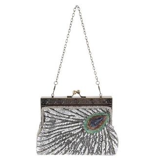 Soimiss Pochette de Soir&eacute;e Vintage pour Femme Paquet &agrave; Main Bandouli&egrave;re Perl&eacute;e Sequins Motif Paon Argent&eacute; Pochette de Mariage et Banquet Accessoire R&eacute;tro &Eacute;l&eacute;g