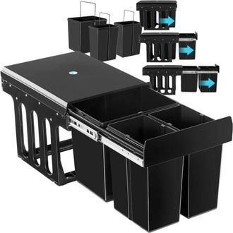 TecTake Tectake - Poubelle de tri ashlyn 31 l avec 3 compartiments - noir