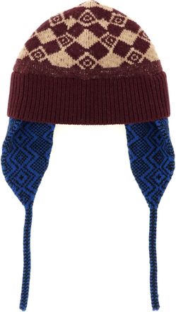 Dries Van Noten Geometric Diamond Knit Winter Hat - Burgundy