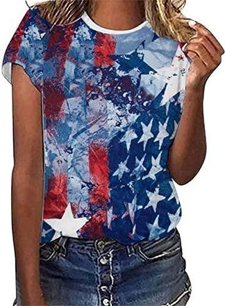 Generic Tee Shirt Large Femme - Femme ÉTé Independence Day Imprimé Loose Casual USA Flag Head Crewneck Short Sleeve Hauts Corset en Dentelle pour Femmes Patch
