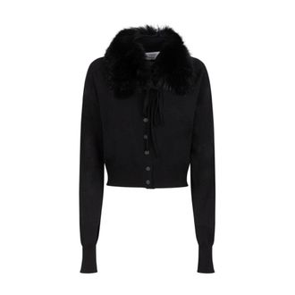 Sportmax Femme, Pulls, Noir, Taille: 42 FR Gilet Noir &Agrave; Col D&eacute;tachable En Laine