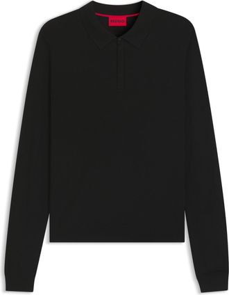 HUGO BOSS Herren San Pippo-CV Slim-Fit Strick-Poloshirt mit Logo auf der R&uuml;ckseite Schwarz001 L