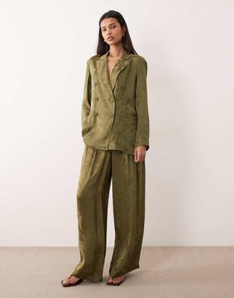 A|X Armani Exchange Pantalon large densemble en jacquard fleuri - Kaki-Vert