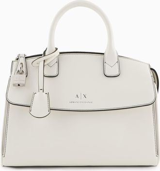 A|X Armani Exchange Womens Jane, Sustainable, Zip closure, Front logo, Canvas Tote Medium, White, One size