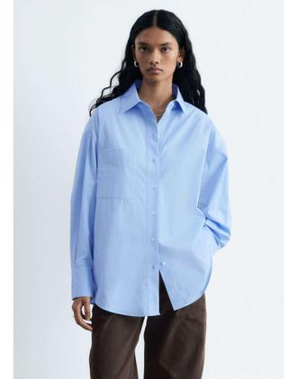 & Other Stories chemise oversize en coton pur avec poche bleu clair