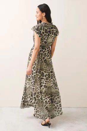 Next Midikleid Plissiertes Mesh-Midikleid mit V-Ausschnitt (1-tlg)