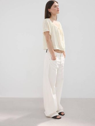 Mango Blouse en coton et dentelle &eacute;cru - Femme - XXS - MANGO