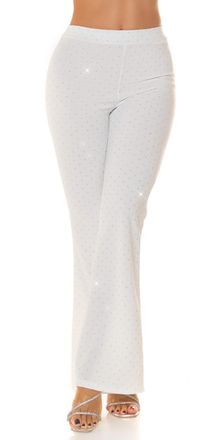 Koucla Damen Highwaist Hose Stretchhose Ausgestellt mit Schlag Schlaghose Partyhose mit Glitzer-Effekt One Size (Einheitsgr&ouml;&szlig;e)