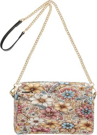 HMZXZ Sac à bandoulière vintage en cuir avec motif fleurs de batik pour femme, petit sac à main à bandoulière, motif floral