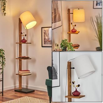HOFSTEIN Stehleuchte Venor, Stehlampe aus Holz/Metall im modernen Boho-Design, verstellbarer Schirm aus Stoff, Ø 28 cm, 172 cm, E27, Fußschalter und Ablagefläc