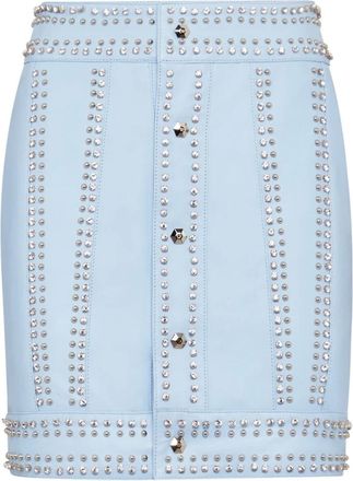 Philipp Plein Femme, Jupes, Bleu, Taille: 38 FR Leather Skirt Short Crystal